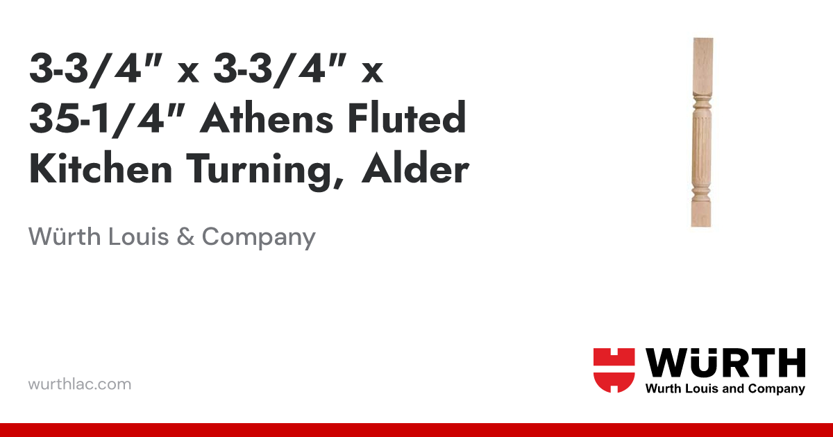 3-3/4" x 3-3/4" x 35-1/4" Athens Fluted Kitchen Turning, Alder | Würth ...