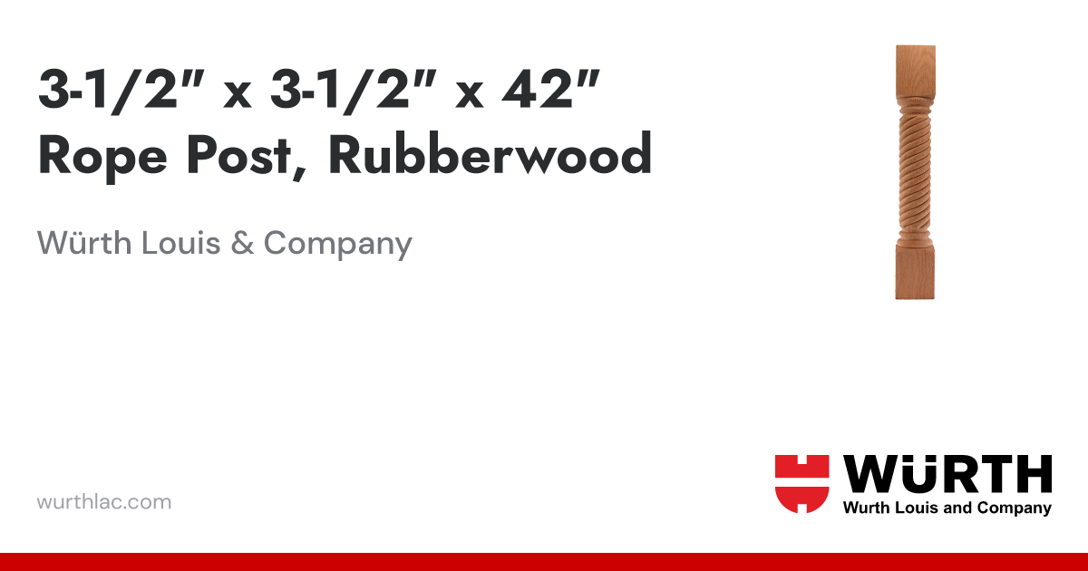 3-1/2" x 3-1/2" x 42" Rope Post, Rubberwood | Würth Louis & Company