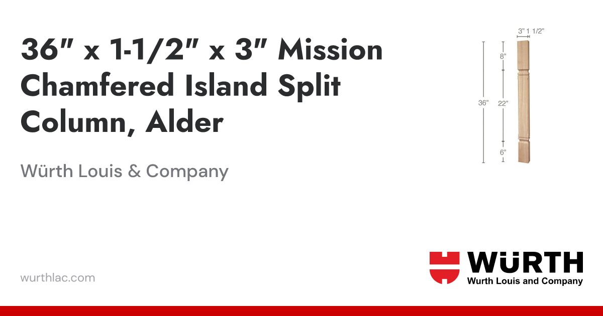 36" x 1-1/2" x 3" Mission Chamfered Island Split Column, Alder | Würth ...