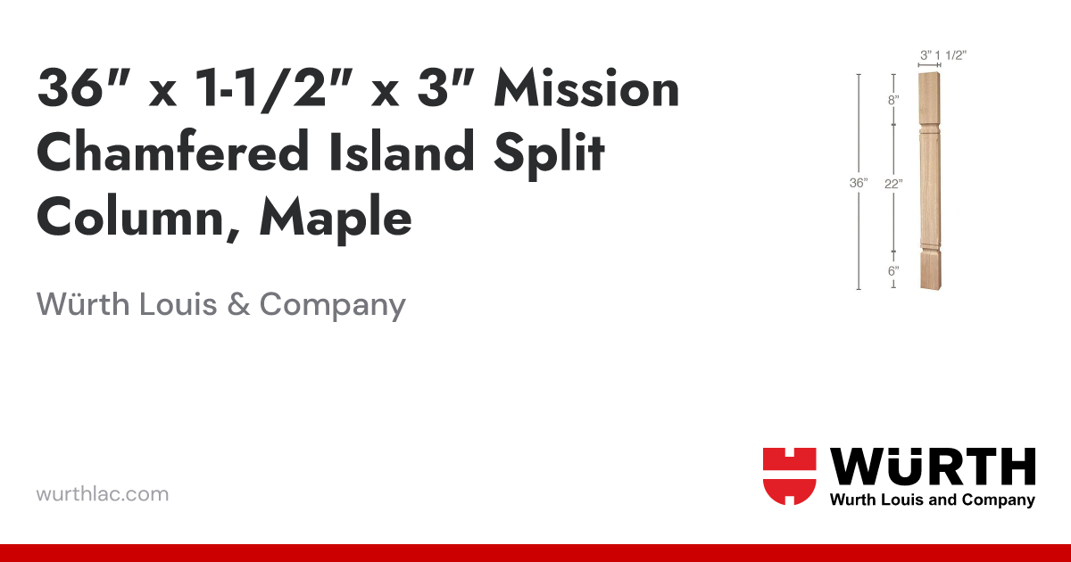 36" x 1-1/2" x 3" Mission Chamfered Island Split Column, Maple | Würth ...
