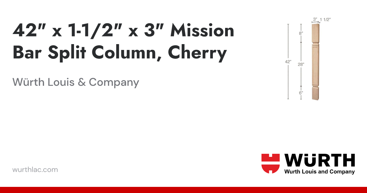 42" x 1-1/2" x 3" Mission Bar Split Column, Cherry | Würth Louis & Company