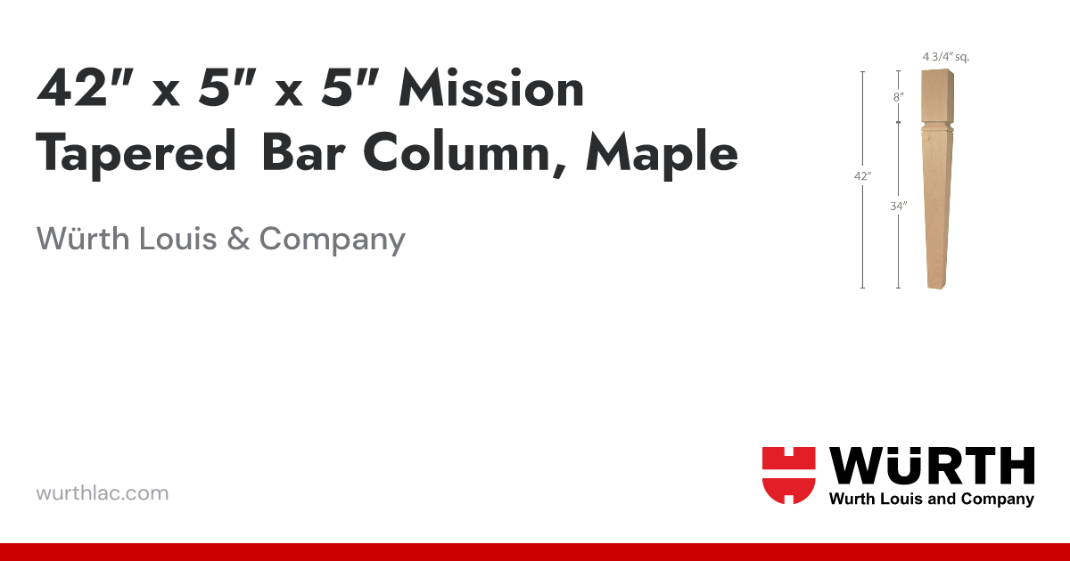 42" x 5" x 5" Mission Tapered Bar Column, Maple | Würth Louis & Company