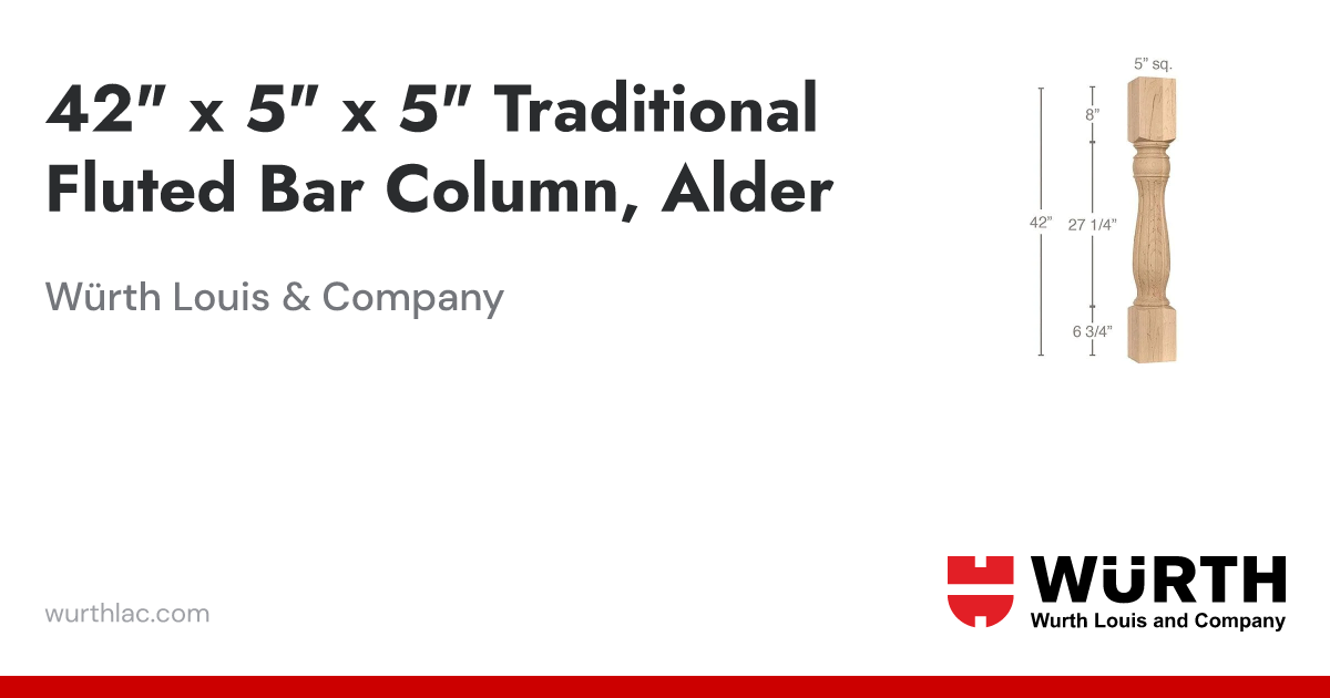 42" x 5" x 5" Traditional Fluted Bar Column, Alder | Würth Louis & Company