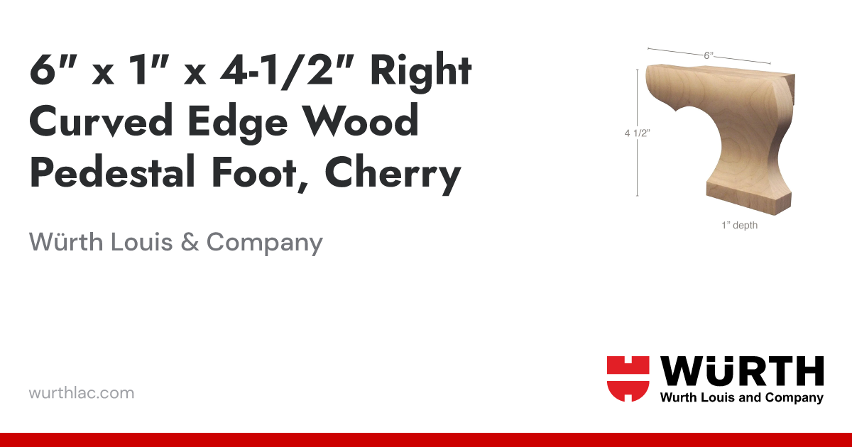 6" x 1" x 4-1/2" Right Curved Edge Wood Pedestal Foot, Cherry | Würth ...