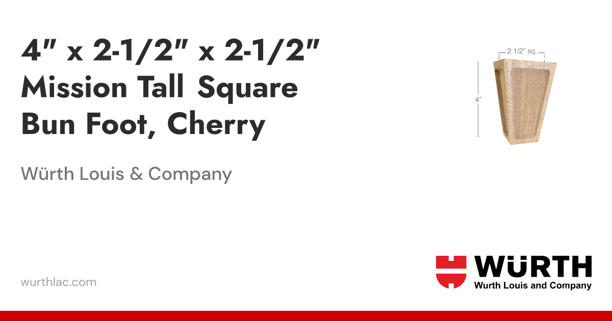 4" x 2-1/2" x 2-1/2" Mission Tall Square Bun Foot, Cherry | Würth Louis ...