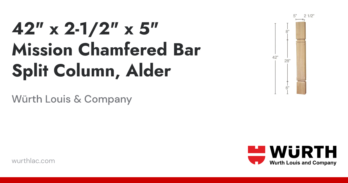 42" x 2-1/2" x 5" Mission Chamfered Bar Split Column, Alder | Würth ...