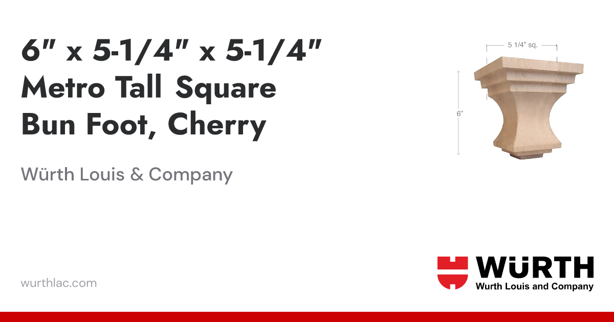 6" x 5-1/4" x 5-1/4" Metro Tall Square Bun Foot, Cherry | Wurth Louis ...