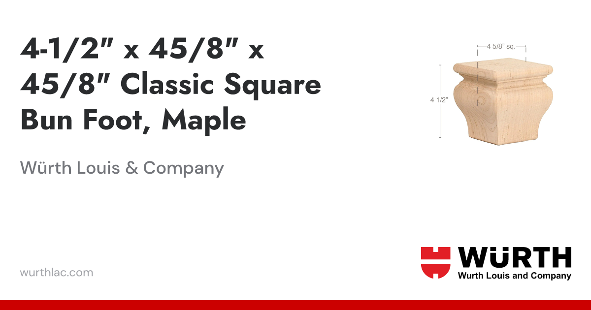 4-1/2" x 45/8" x 45/8" Classic Square Bun Foot, Maple | Würth Louis ...