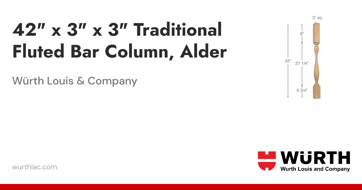 42" x 3" x 3" Traditional Fluted Bar Column, Alder | Würth Louis & Company