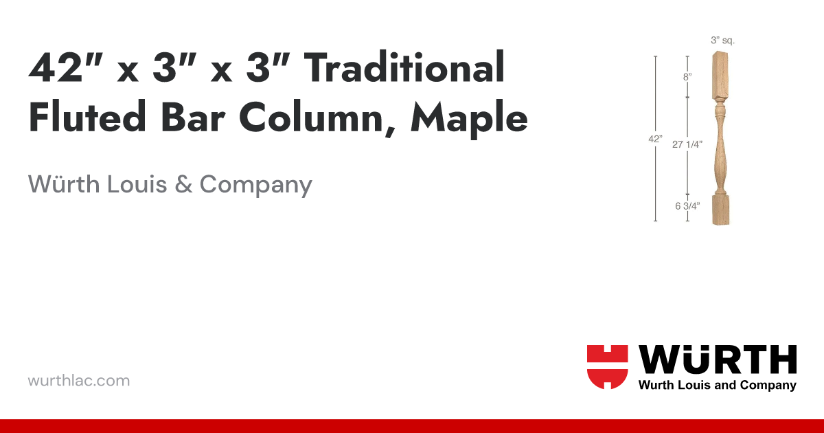 42" x 3" x 3" Traditional Fluted Bar Column, Maple | Würth Louis & Company