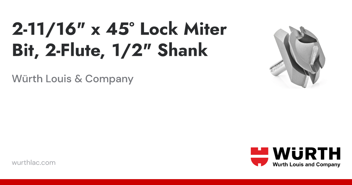 2-11/16" x 45° Lock Miter Bit, 2-Flute, 1/2" Shank | Würth Louis & Company