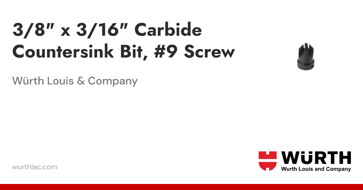 3/8" x 3/16" Carbide Countersink Bit, #9 Screw | Würth Louis & Company