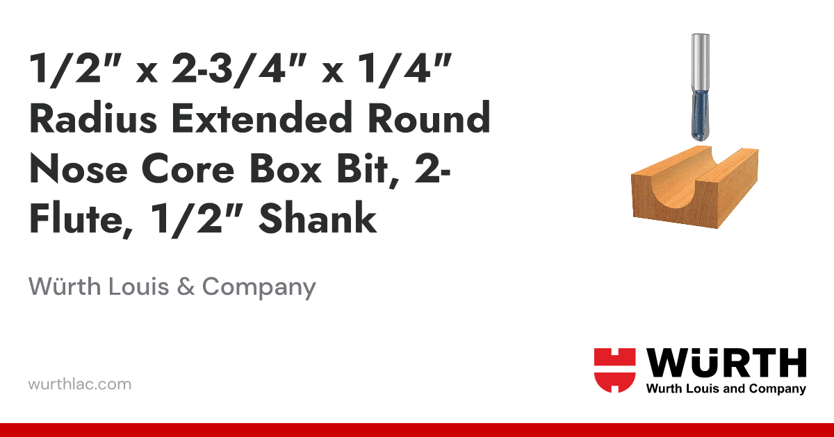 1/2" x 2-3/4" x 1/4" Radius Extended Round Nose Core Box Bit, 2-Flute ...