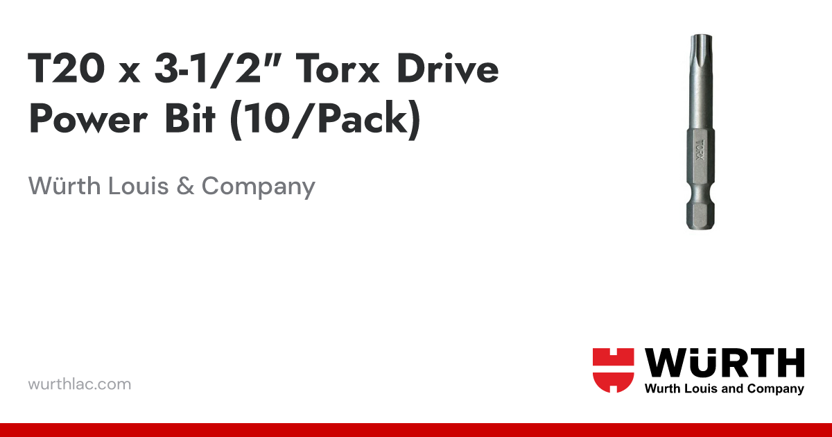 T20 x 3-1/2" Torx Drive Power Bit (10/Pack) | Würth Louis & Company