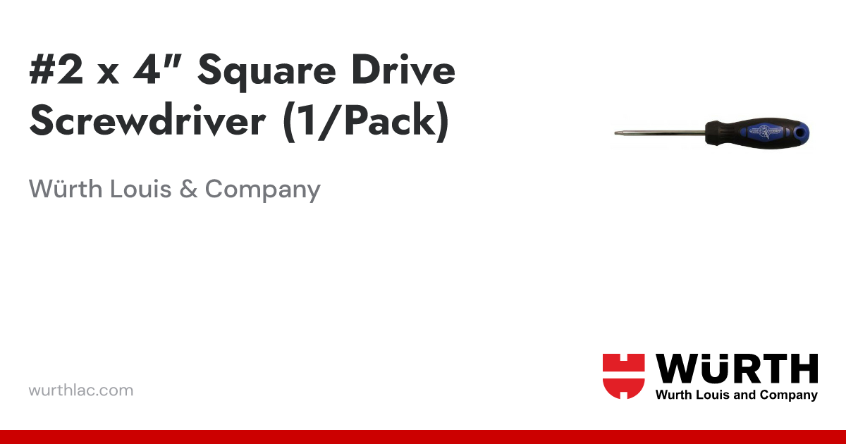 #2 x 4" Square Drive Screwdriver (1/Pack) | Würth Louis & Company