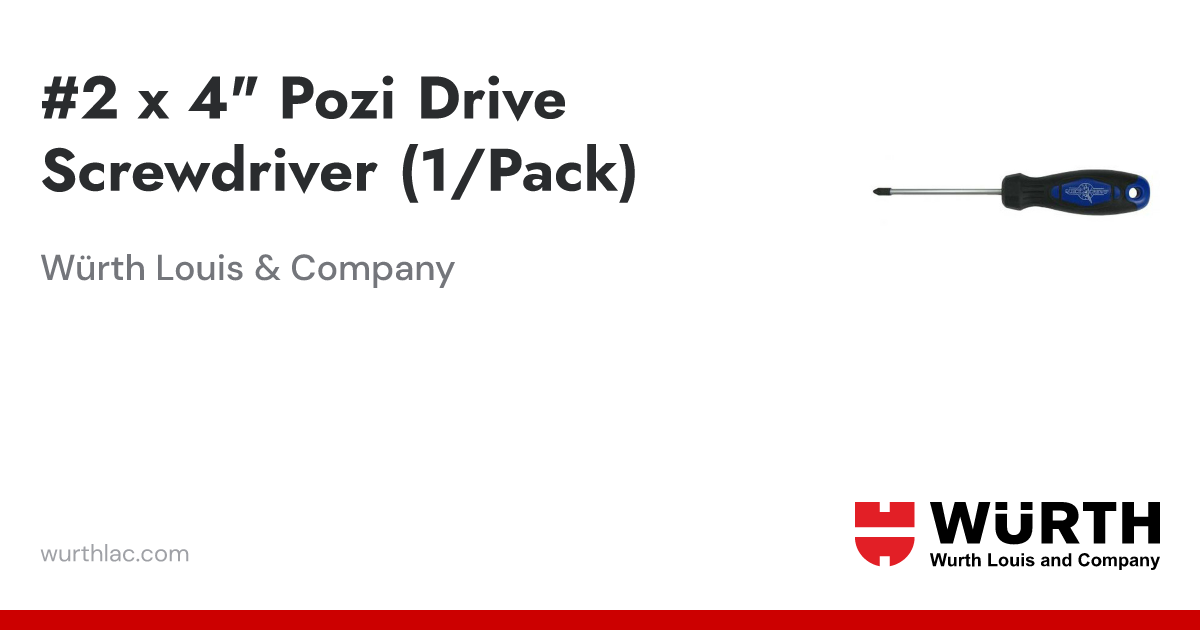 #2 x 4" Pozi Drive Screwdriver (1/Pack) | Würth Louis & Company