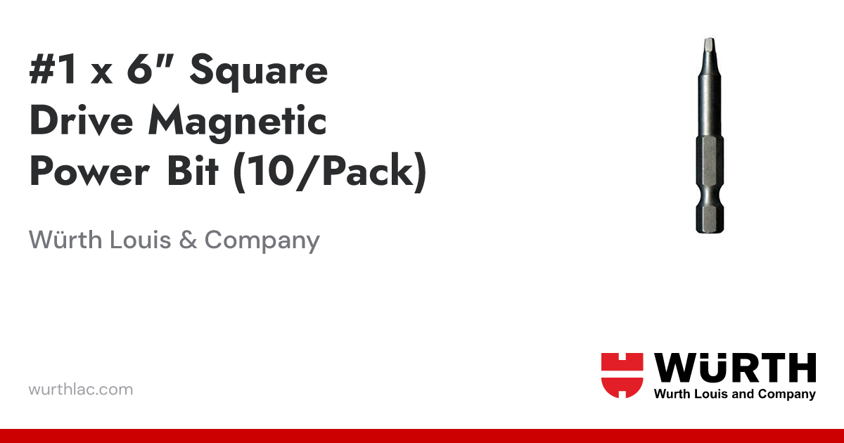 #1 x 6" Square Drive Magnetic Power Bit (10/Pack) | Würth Louis & Company