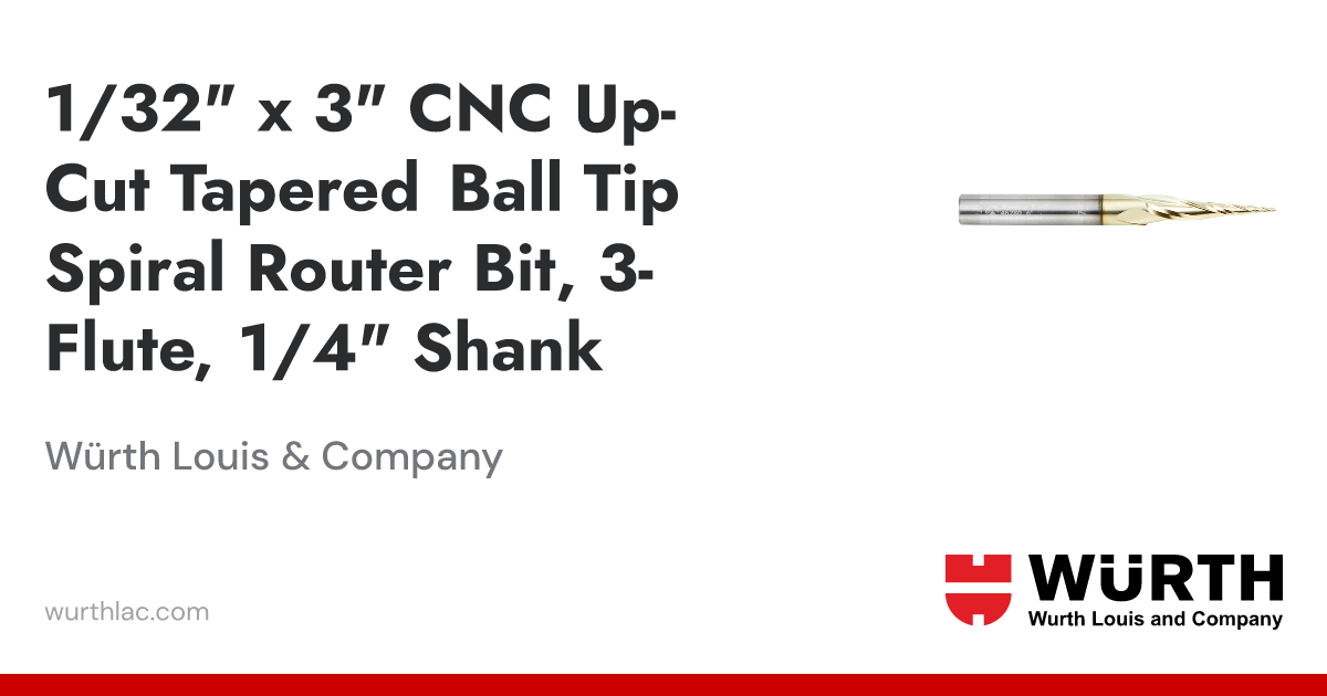 1/32" x 3" CNC Up-Cut Tapered Ball Tip Spiral Router Bit, 3-Flute, 1/4 ...