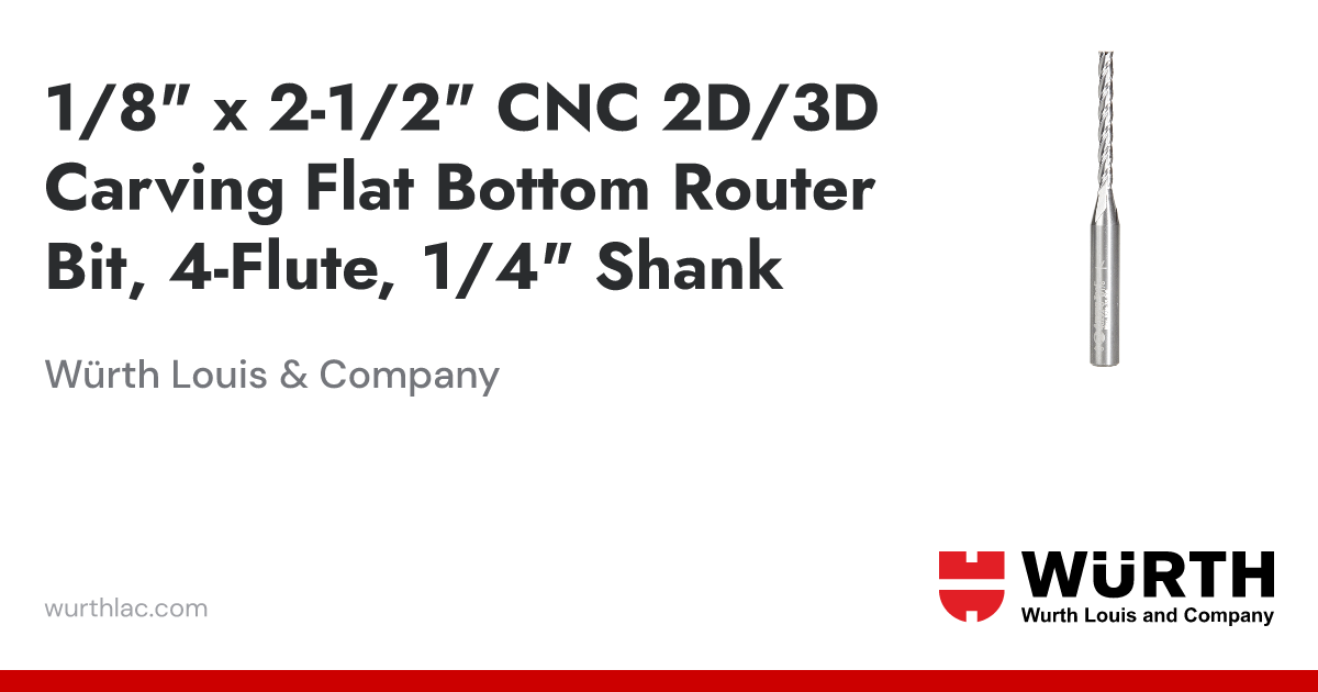 1/8" x 2-1/2" CNC 2D/3D Carving Flat Bottom Router Bit, 4-Flute, 1/4 ...