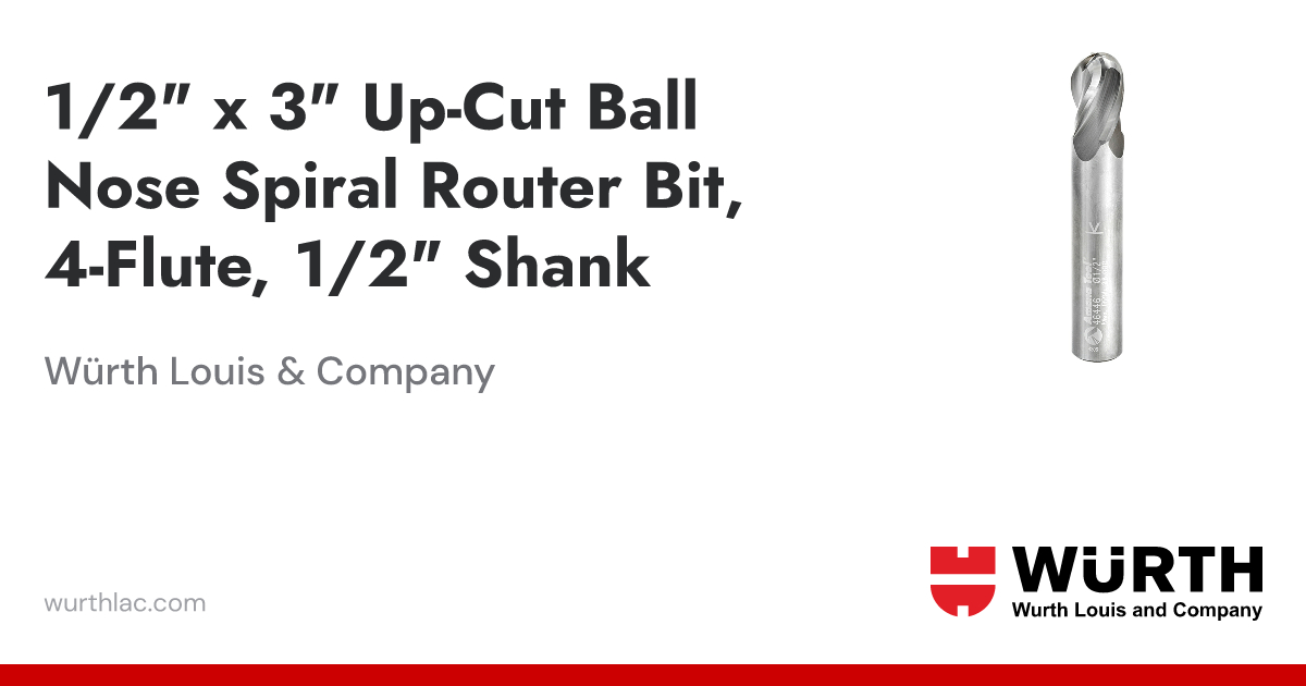 1/2" x 3" Up-Cut Ball Nose Spiral Router Bit, 4-Flute, 1/2" Shank ...