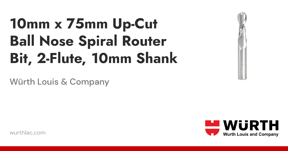 10mm x 75mm Up-Cut Ball Nose Spiral Router Bit, 2-Flute, 10mm Shank ...