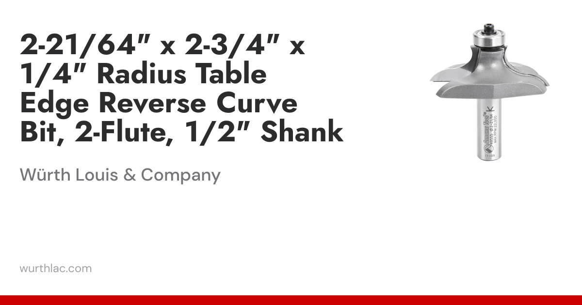 2-21/64" x 2-3/4" x 1/4" Radius Table Edge Reverse Curve Bit, 2-Flute ...