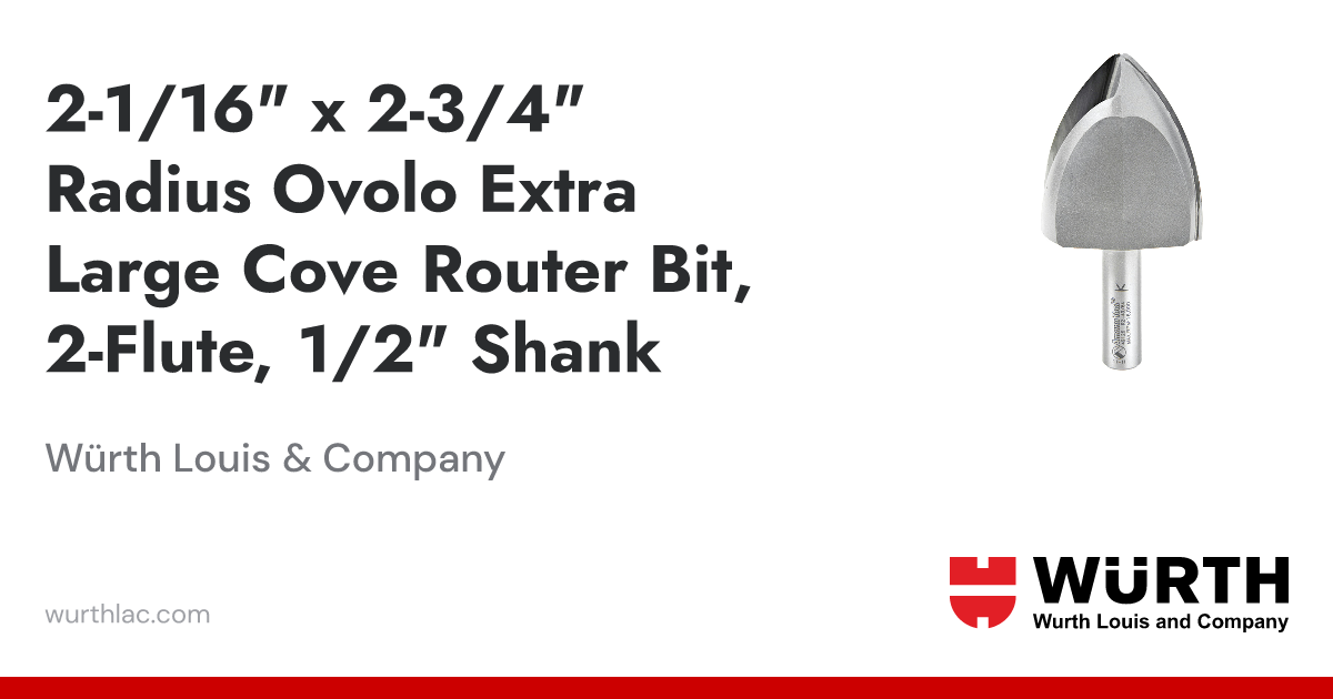 2-1/16" x 2-3/4" Radius Ovolo Extra Large Cove Router Bit, 2-Flute, 1/2 ...