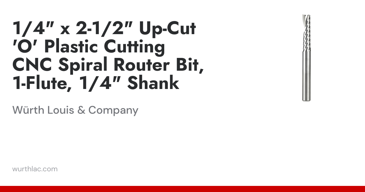 1/4" x 2-1/2" Up-Cut 'O' Plastic Cutting CNC Spiral Router Bit, 1-Flute ...
