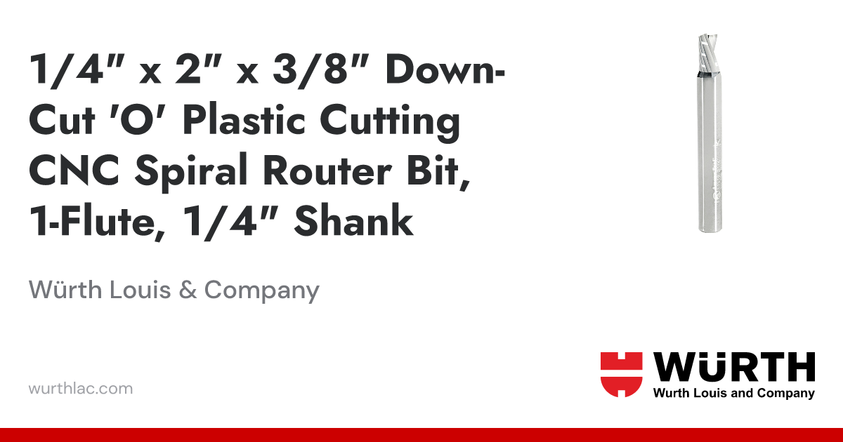 1/4" x 2" x 3/8" Down-Cut 'O' Plastic Cutting CNC Spiral Router Bit, 1 ...