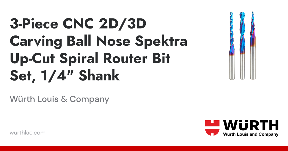 3-Piece CNC 2D/3D Carving Ball Nose Spektra Up-Cut Spiral Router Bit ...