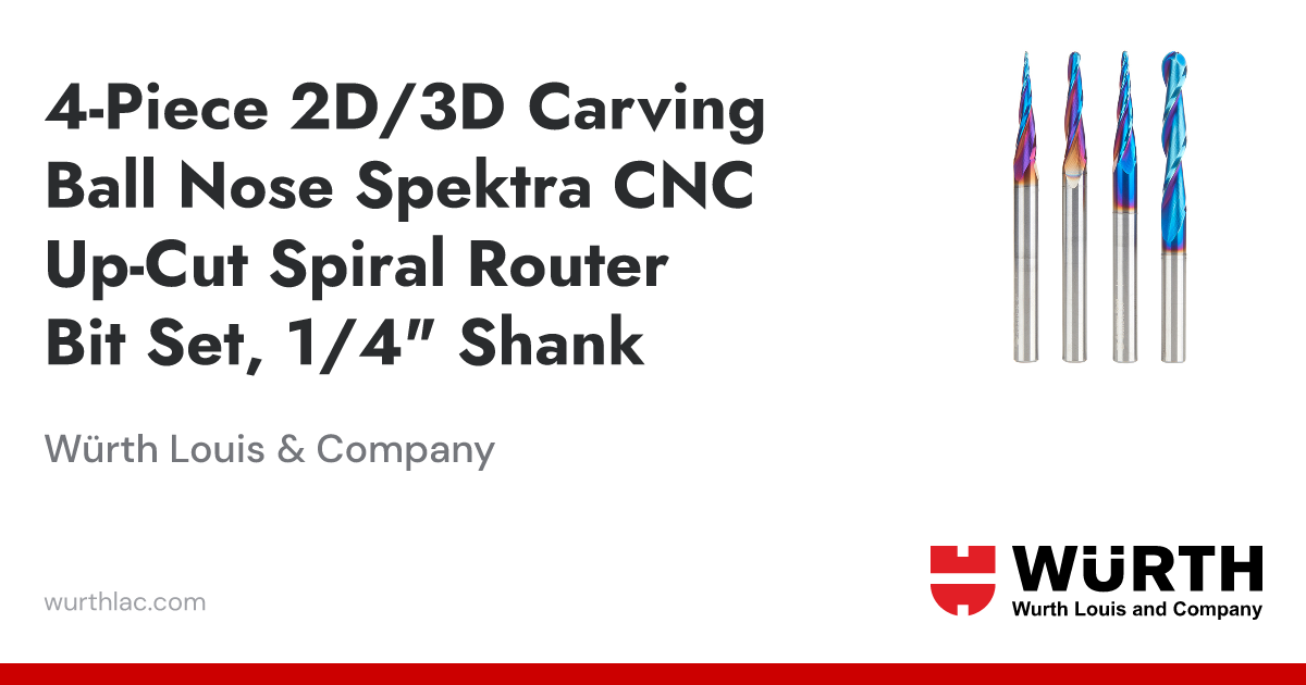 4-Piece 2D/3D Carving Ball Nose Spektra CNC Up-Cut Spiral Router Bit ...