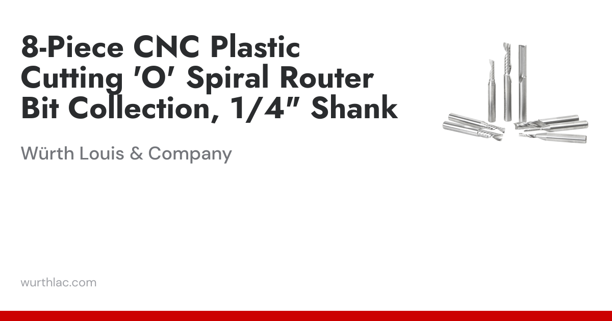 8-Piece CNC Plastic Cutting 'O' Spiral Router Bit Collection, 1/4 ...