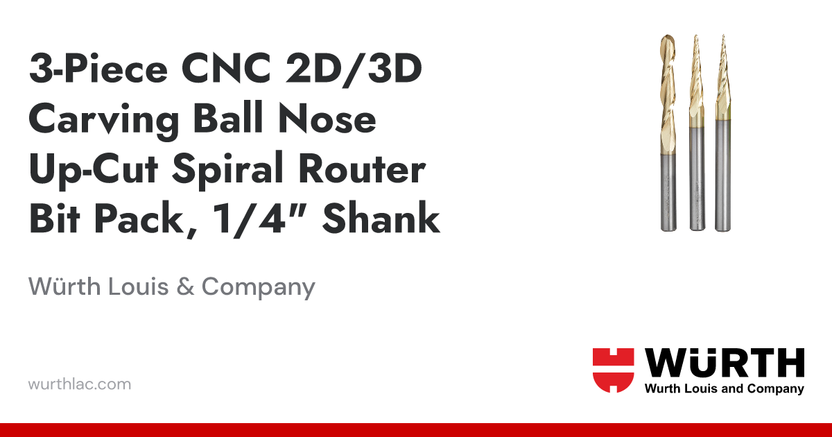 3-Piece CNC 2D/3D Carving Ball Nose Up-Cut Spiral Router Bit Pack, 1/4 ...