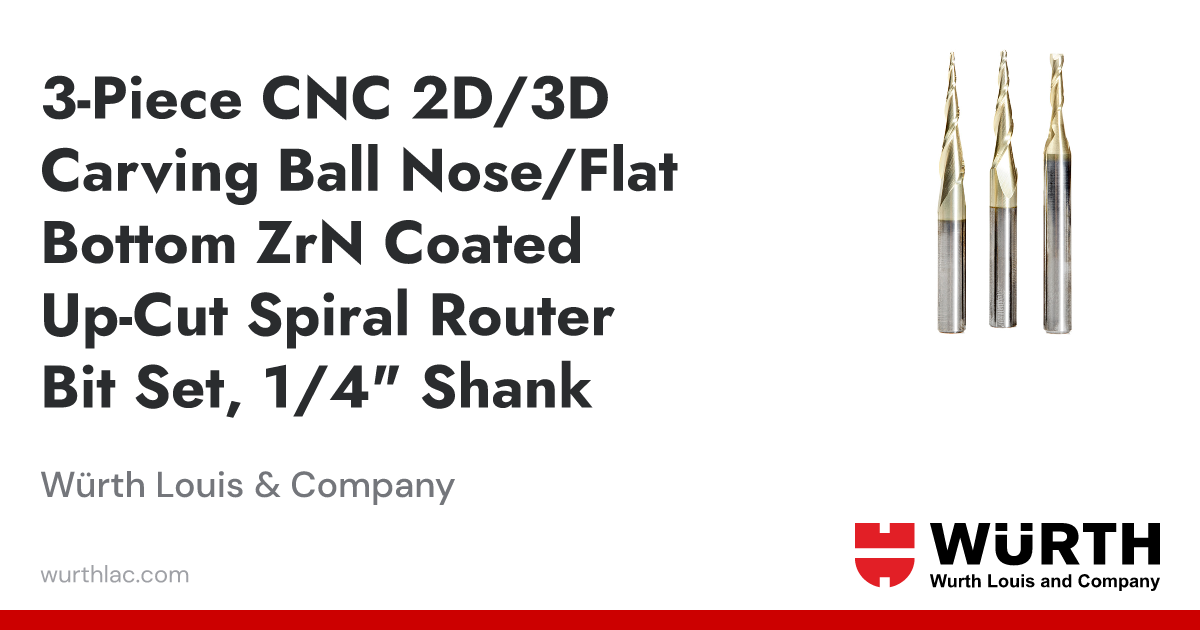 3-Piece CNC 2D/3D Carving Ball Nose/Flat Bottom ZrN Coated Up-Cut ...
