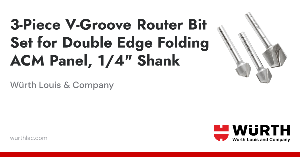 3-Piece V-Groove Router Bit Set for Double Edge Folding ACM Panel, 1/4 ...