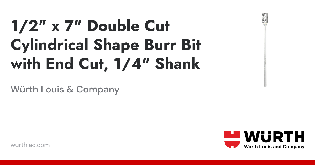 1/2" x 7" Double Cut Cylindrical Shape Burr Bit with End Cut, 1/4 ...