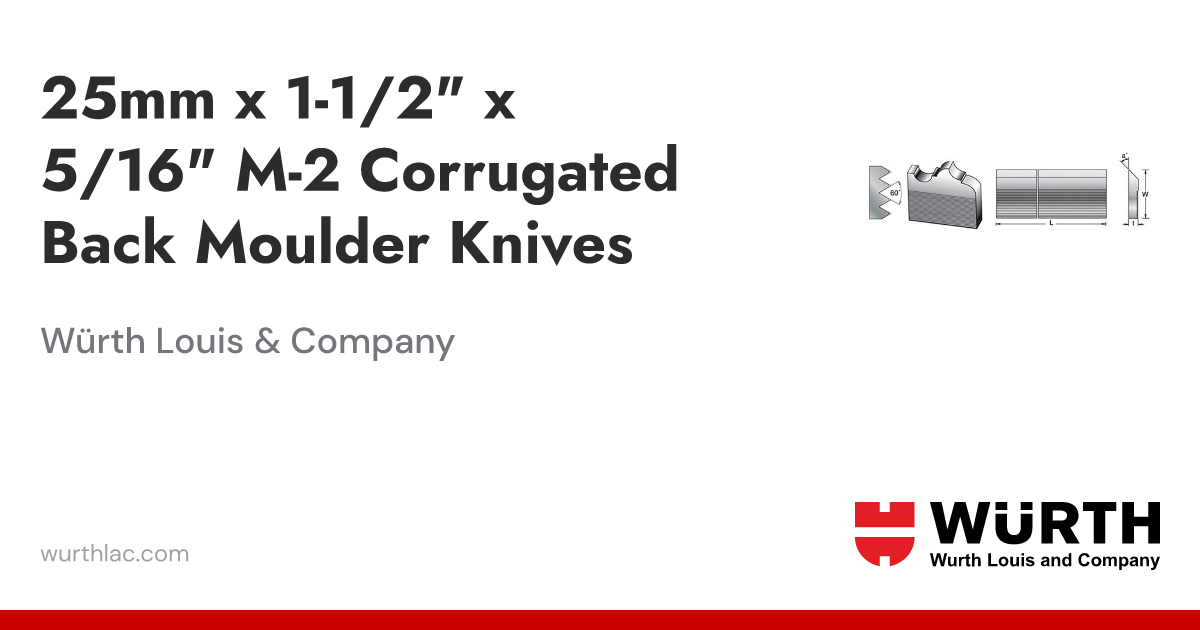 25mm x 1-1/2" x 5/16" M-2 Corrugated Back Moulder Knives | Würth Louis ...