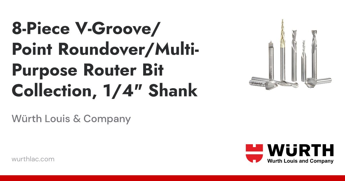 8-Piece V-Groove/Point Roundover/Multi-Purpose Router Bit Collection, 1 ...