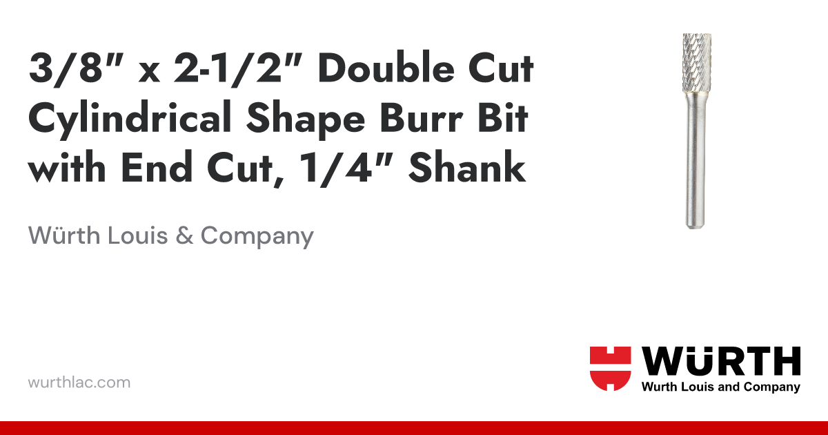 3/8" x 2-1/2" Double Cut Cylindrical Shape Burr Bit with End Cut, 1/4 ...