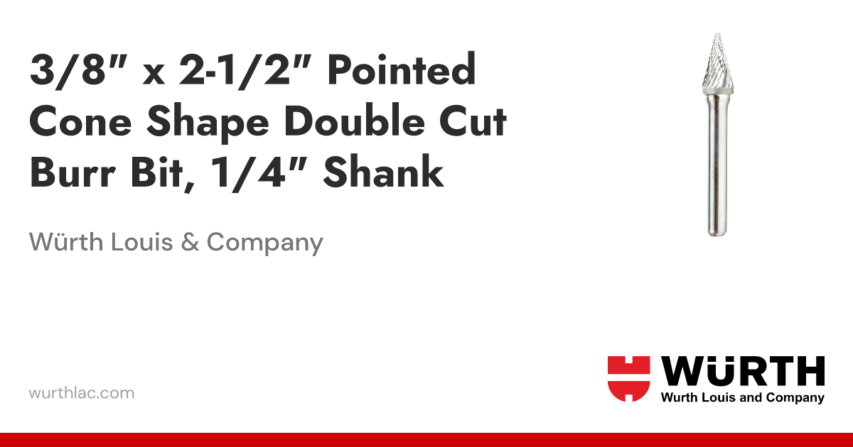 3/8" x 2-1/2" Pointed Cone Shape Double Cut Burr Bit, 1/4" Shank ...