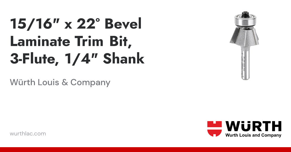 15/16" x 22° Bevel Laminate Trim Bit, 3-Flute, 1/4" Shank | Würth Louis ...