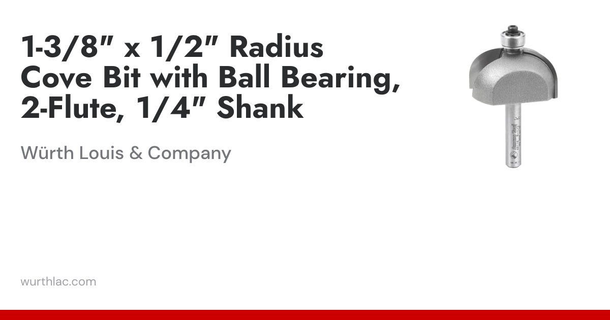 1-3/8" x 1/2" Radius Cove Bit with Ball Bearing, 2-Flute, 1/4" Shank ...