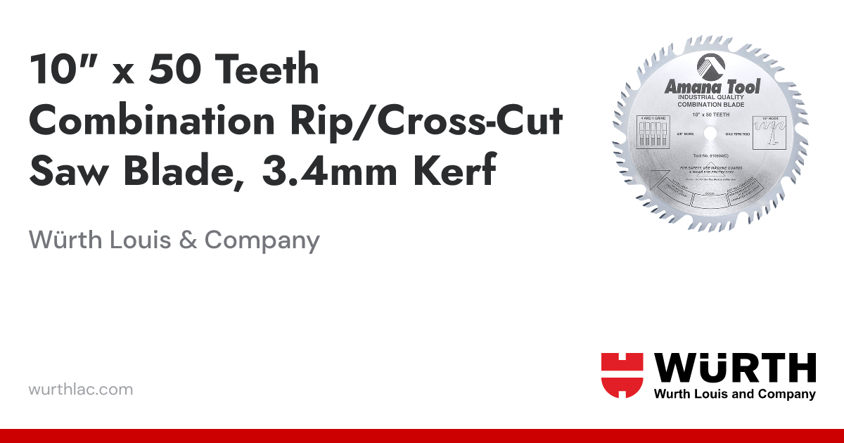 10" x 50 Teeth Combination Rip/Cross-Cut Saw Blade, 3.4mm Kerf | Würth ...