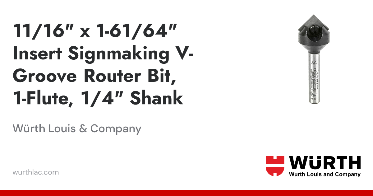 11/16" x 1-61/64" Insert Signmaking V-Groove Router Bit, 1-Flute, 1/4 ...