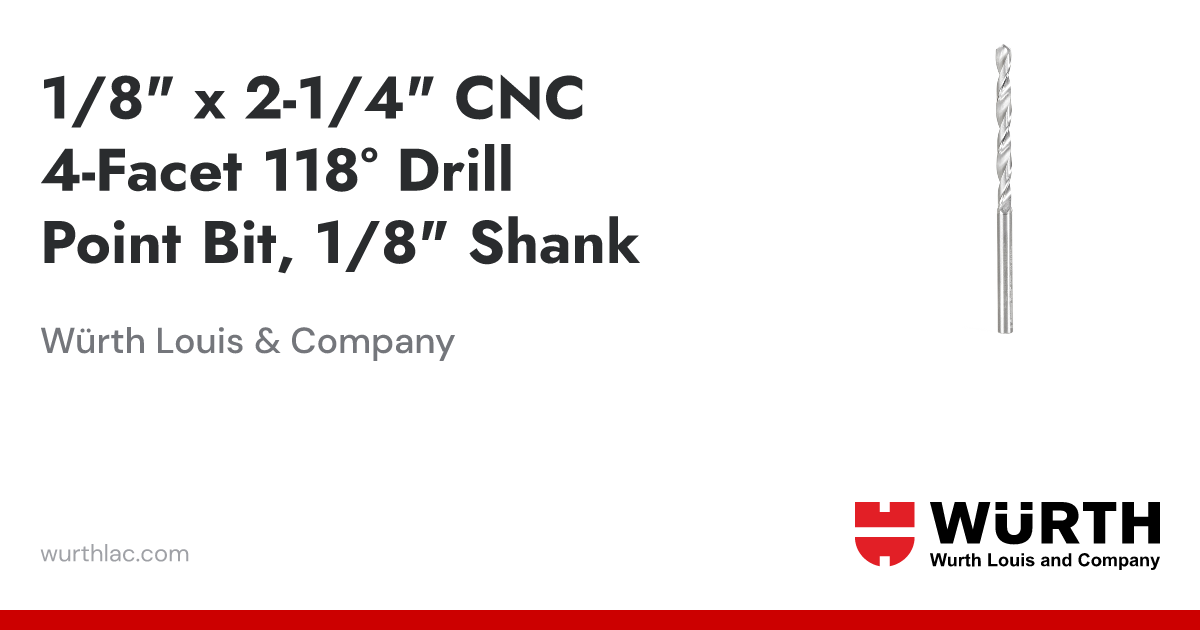 1/8" x 2-1/4" CNC 4-Facet 118° Drill Point Bit, 1/8" Shank | Würth ...
