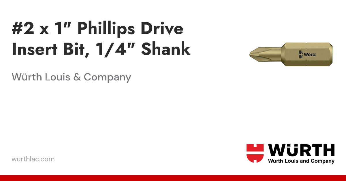 #2 x 1" Phillips Drive Insert Bit, 1/4" Shank | Würth Louis & Company