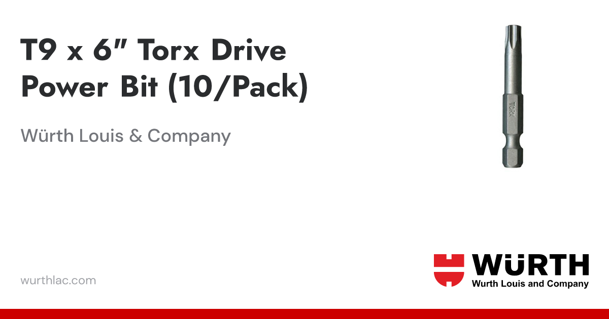 T9 x 6" Torx Drive Power Bit (10/Pack) | Würth Louis & Company