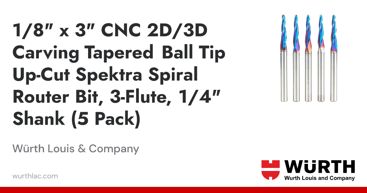 1/8" x 3" CNC 2D/3D Carving Tapered Ball Tip Up-Cut Spektra Spiral ...