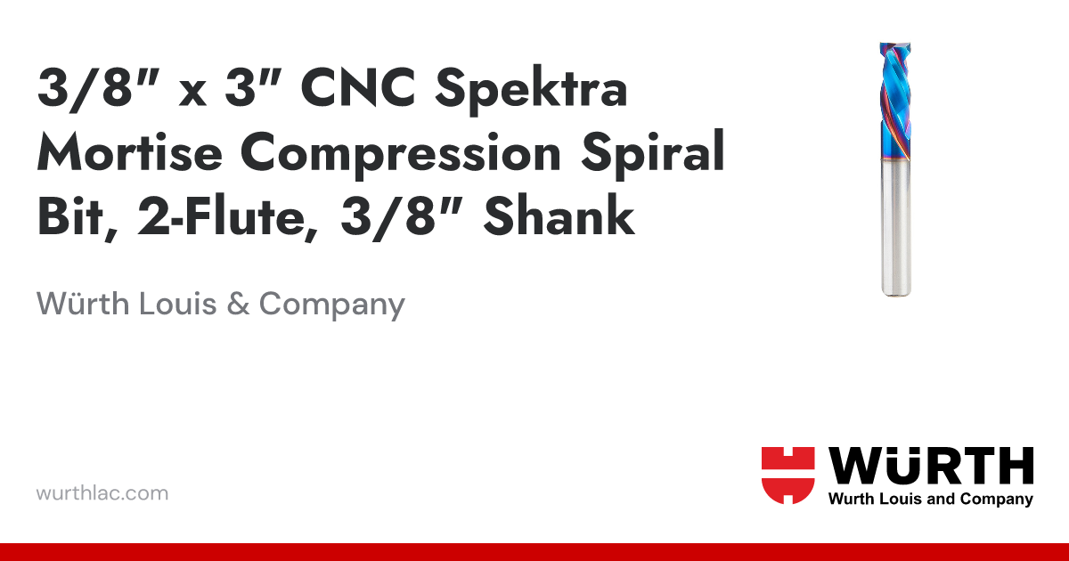 3/8" x 3" CNC Spektra Mortise Compression Spiral Bit, 2-Flute, 3/8 ...