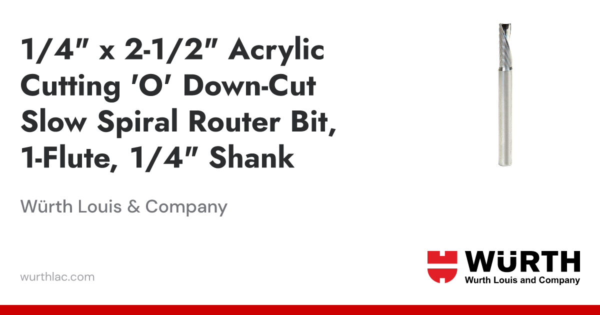 1/4" x 2-1/2" Acrylic Cutting 'O' Down-Cut Slow Spiral Router Bit, 1 ...